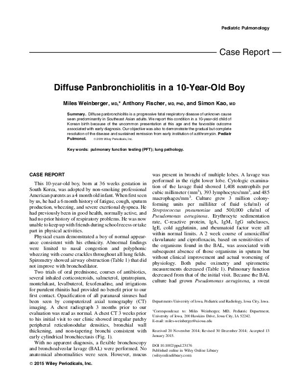 (PDF) Diffuse panbronchiolitis in a 10-year-old boy