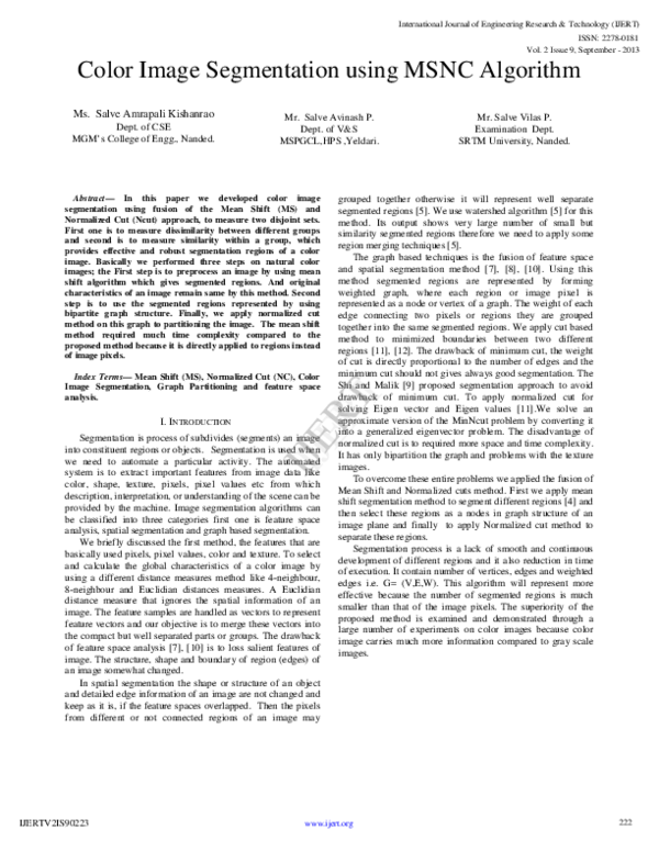 Pdf Color Image Segmentation Using Msnc Algorithm