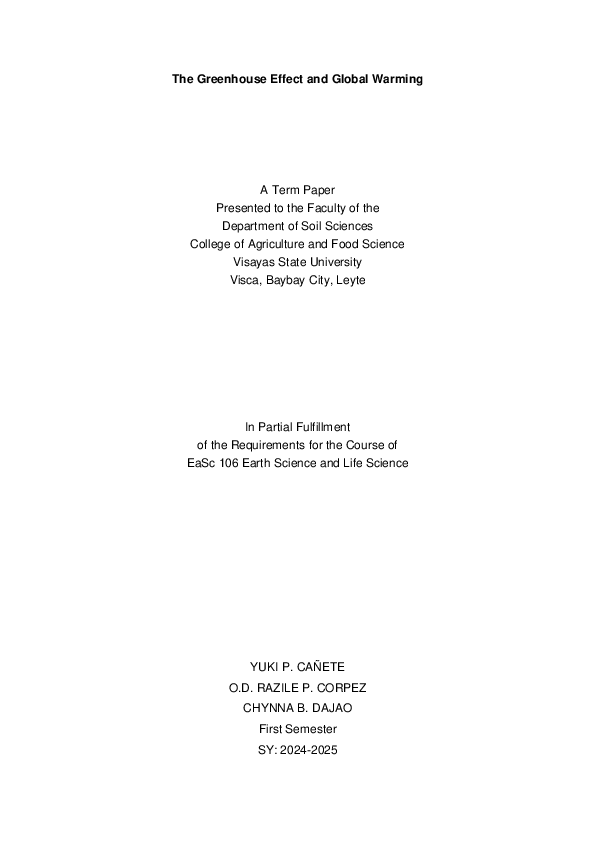 (PDF) The Greenhouse Effect and Global Warming A Term Paper