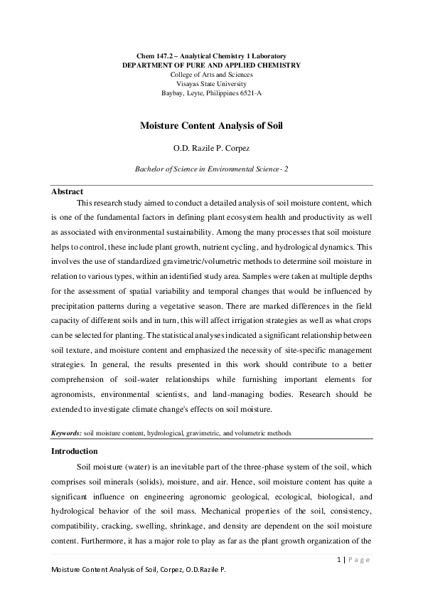 (PDF) Moisture Content Analysis of Soil