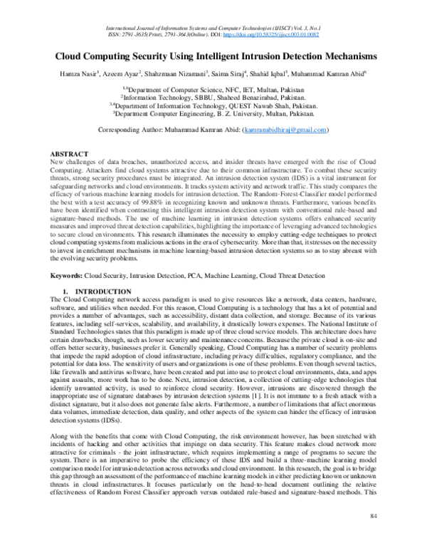 (PDF) Cloud Computing Security via Intelligent Intrusion Detection Mechanisms