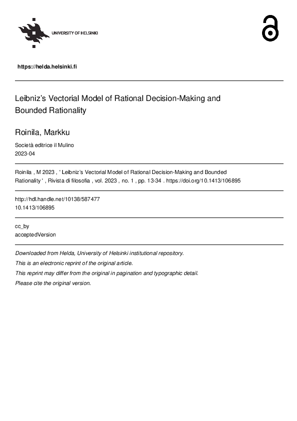 (PDF) Leibniz’s Vectorial Model of Rational Decision-Making and Bounded ...