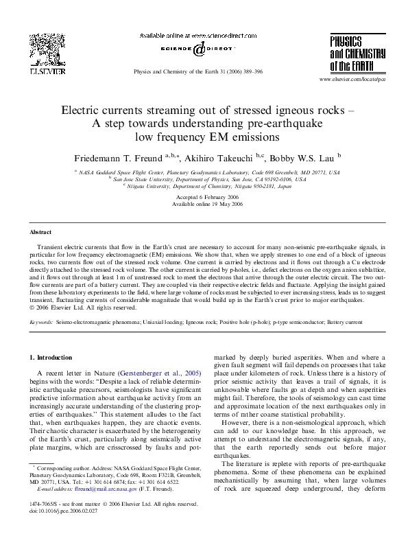 (PDF) Electric currents streaming out of stressed igneous rocks – A ...