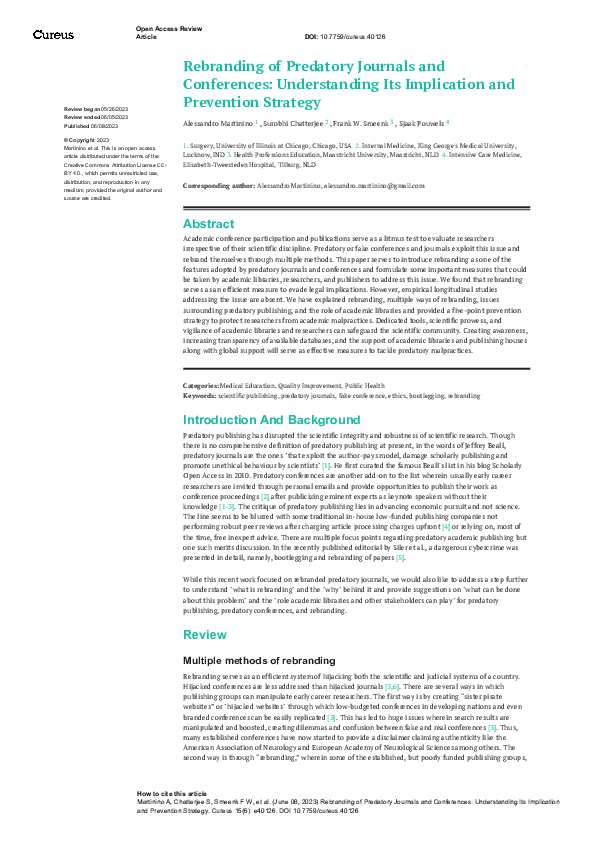 (PDF) Rebranding of Predatory Journals and Conferences: Understanding ...