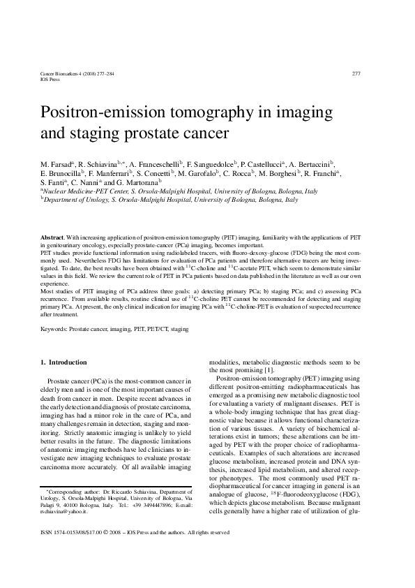 (PDF) Positron-emission tomography in imaging and staging prostate ...