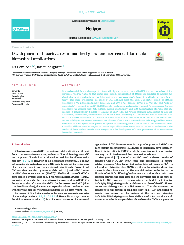 (PDF) Development of bioactive resin modified glass ionomer cement for ...