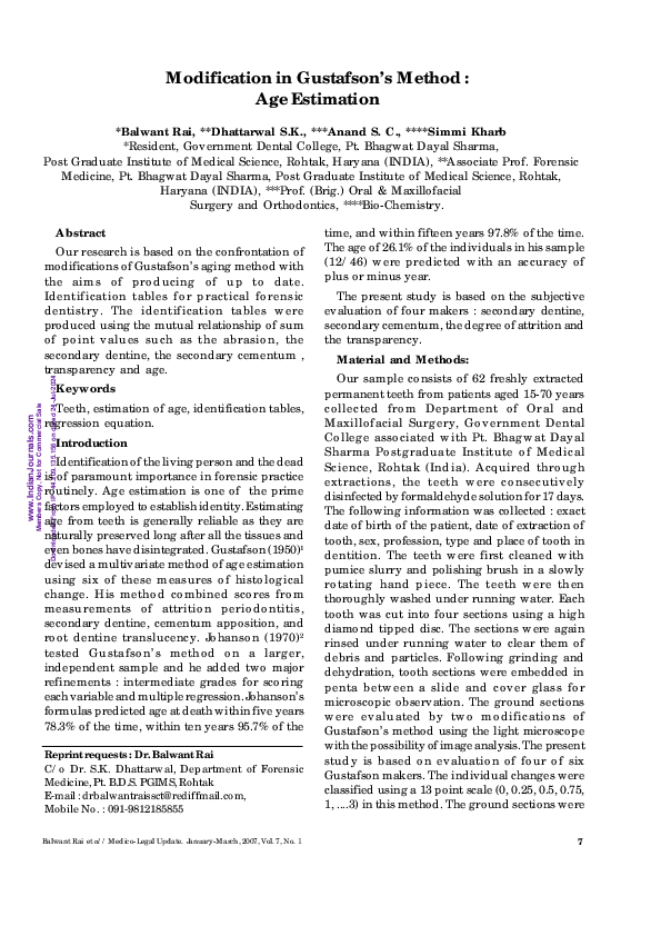 (PDF) Modification in Gustafson's method: Age estimation