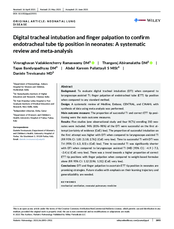 (PDF) Digital tracheal intubation and finger palpation to confirm ...