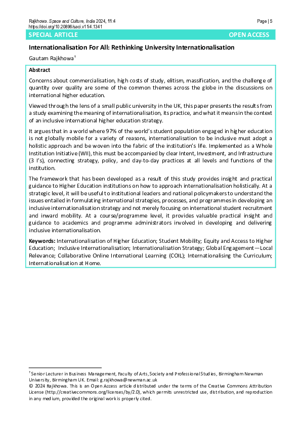 (PDF) Internationalisation For All: Rethinking University ...