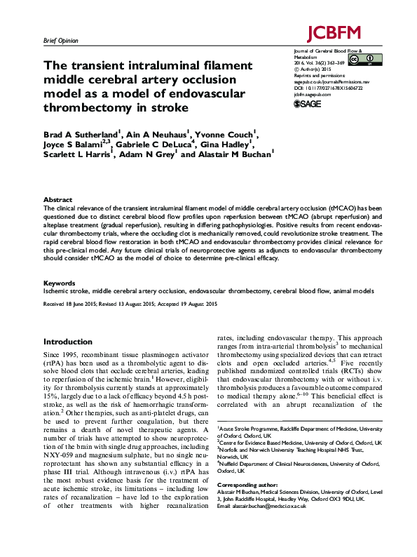 (PDF) The transient intraluminal filament middle cerebral artery ...