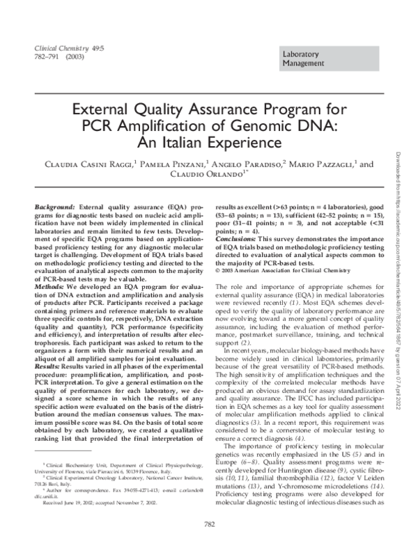 (PDF) External Quality Assurance Program for PCR Amplification of ...