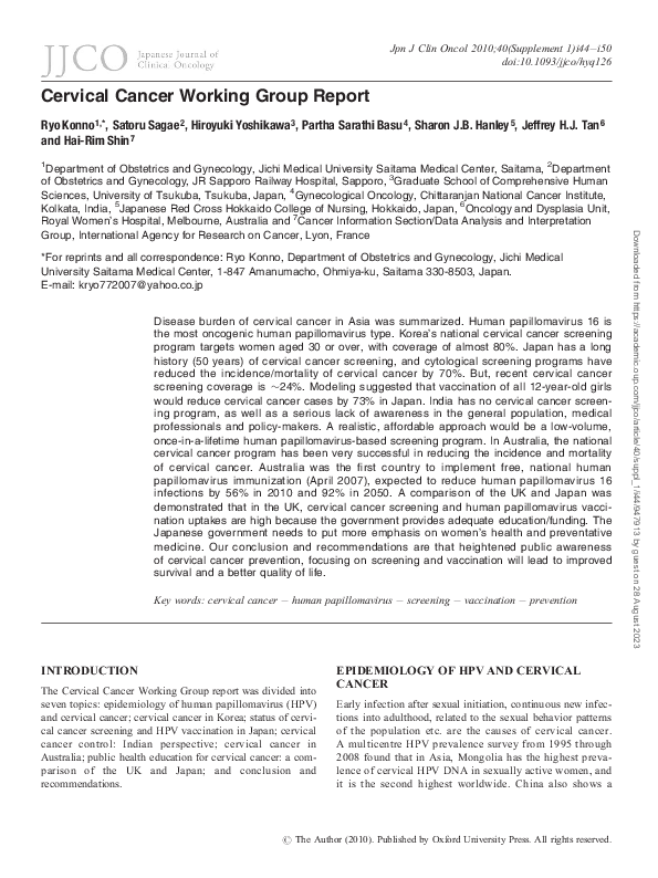 (PDF) Cervical Cancer Working Group Report