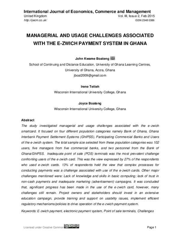 (PDF) Managerial and Usage Challenges Associated with the E-Zwich ...