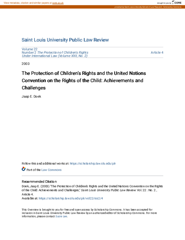 (PDF) Protection of Children's Rights and the United Nations Convention ...