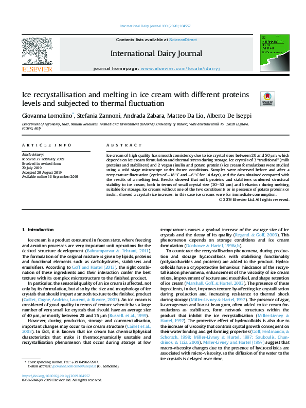 (PDF) Ice recrystallisation and melting in ice cream with different ...
