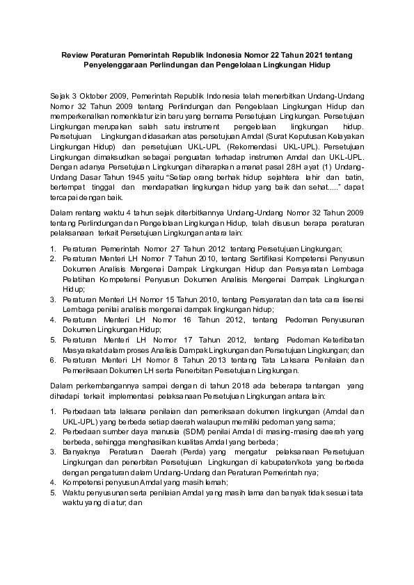 (PDF) Review Peraturan Pemerintah Republik Indonesia Nomor 22 Tahun ...