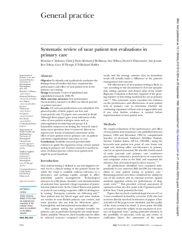 (PDF) Systematic review of near patient test evaluations in primary care