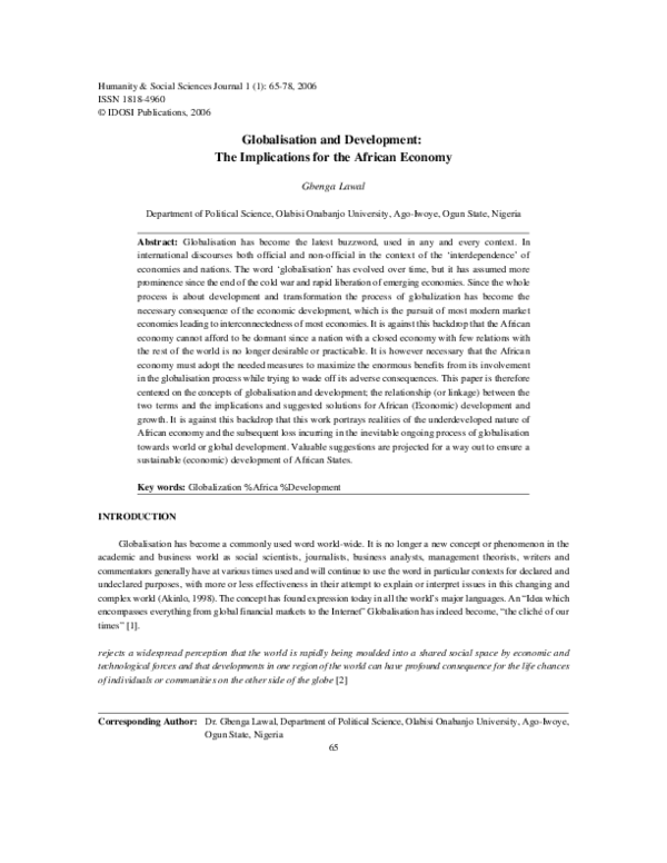 (PDF) Globalisation and Development: The Implications for the African Economy