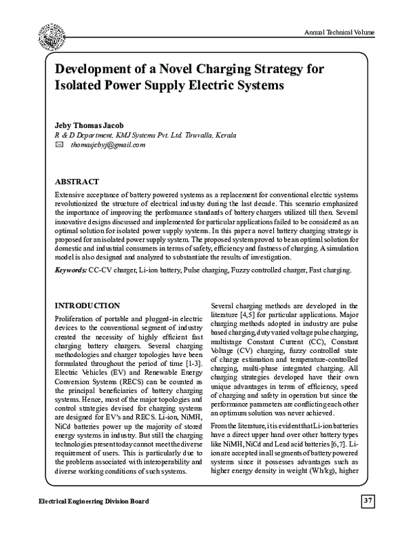 (PDF) Development of a Novel Charging Strategy for Isolated Power ...