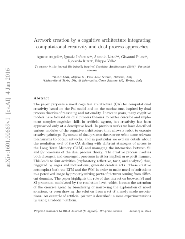 Pdf Artwork Creation By A Cognitive Architecture Integrating Computational Creativity And Dual