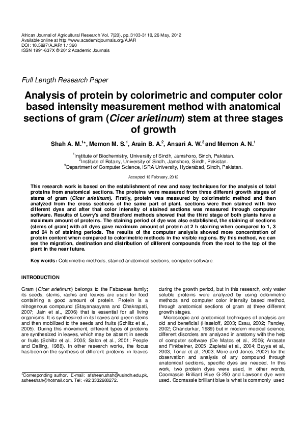 (PDF) Analysis of protein by colorimetric and computer color based ...