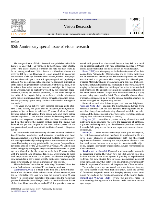 (PDF) 50th Anniversary special issue of vision research