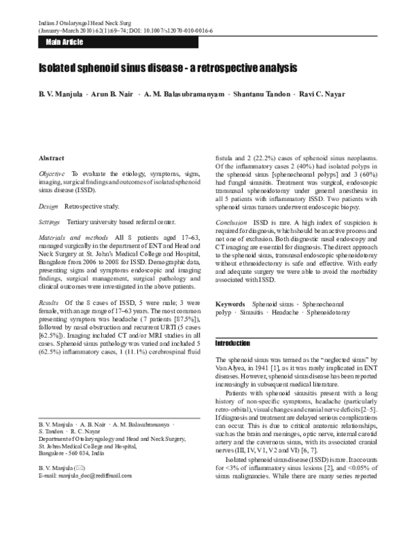 (PDF) Isolated sphenoid sinus disease — a retrospective analysis
