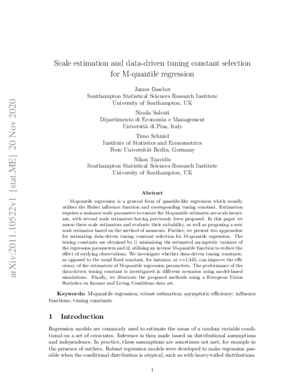 (PDF) Scale estimation and data-driven tuning constant selection for M-quantile regression