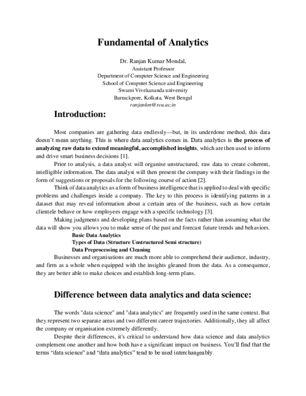 (PDF) Fundamental of Analytics