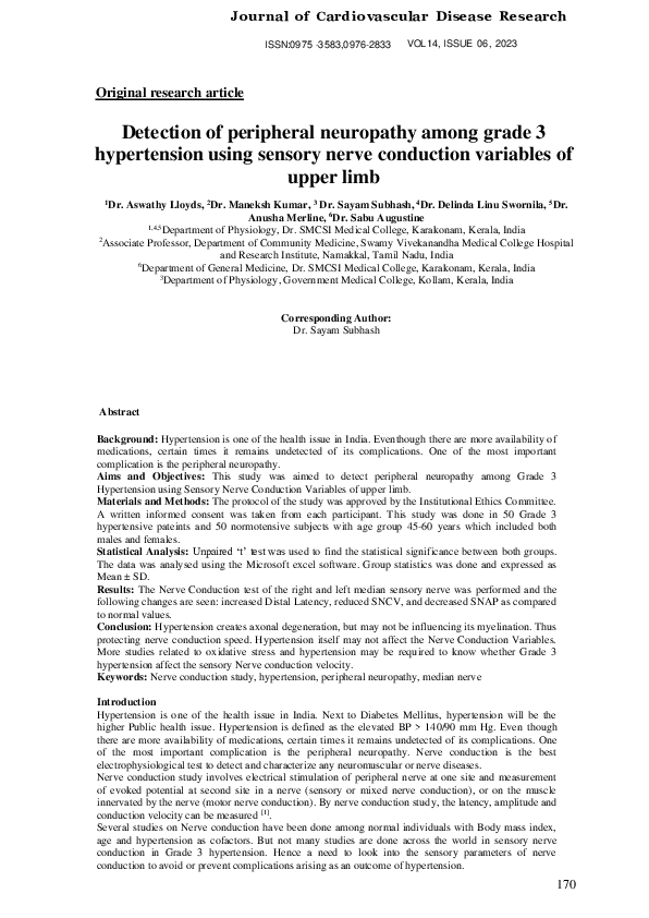 (PDF) Detection of peripheral neuropathy among grade 3 hypertension ...