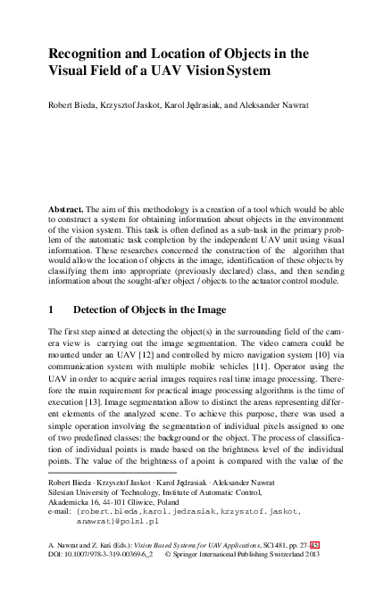 (PDF) Recognition and Location of Objects in the Visual Field of a UAV ...