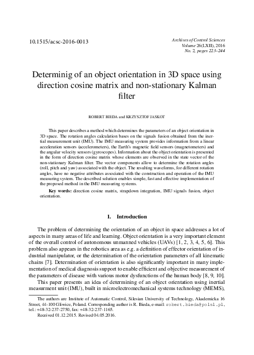 (PDF) Determinig of an object orientation in 3D space using direction ...