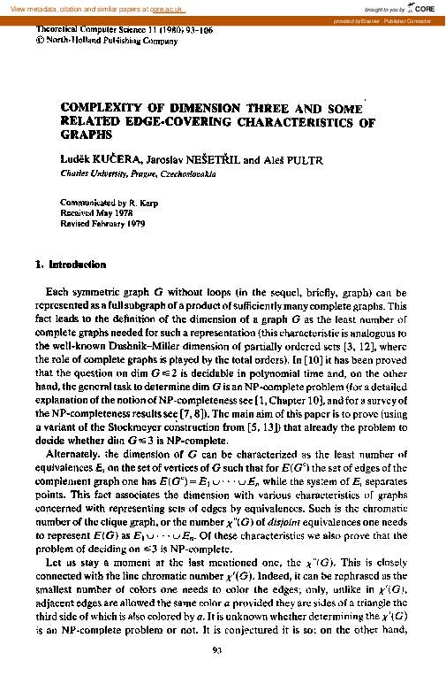 (PDF) Complexity of dimension three and some related edge-covering characteristics of graphs ...