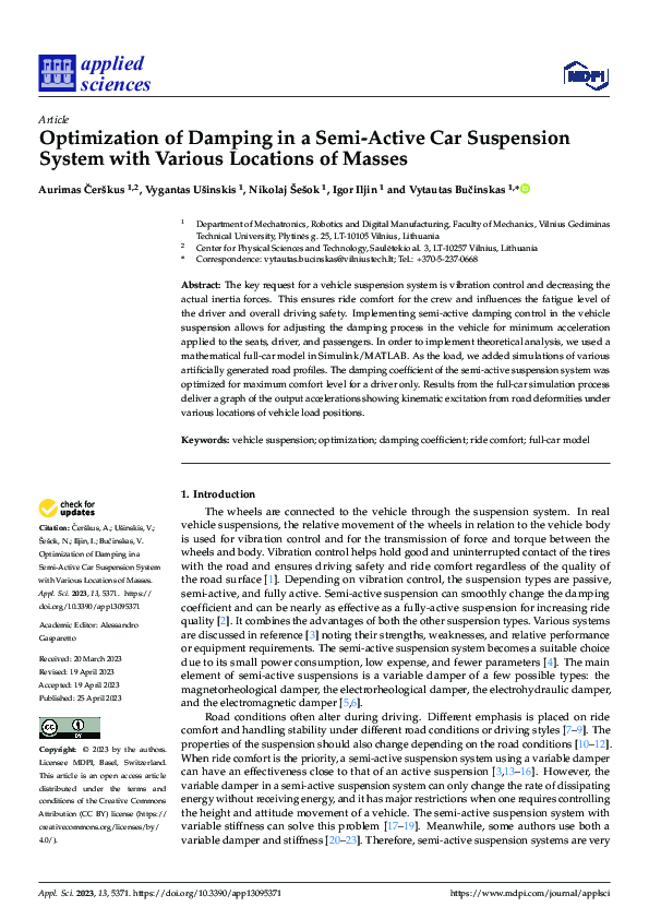(PDF) Optimization of Damping in a Semi-Active Car Suspension System with Various Locations of ...