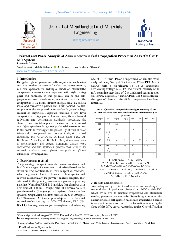 (PDF) Thermal and phase analysis of aluminothermic self-propagation ...