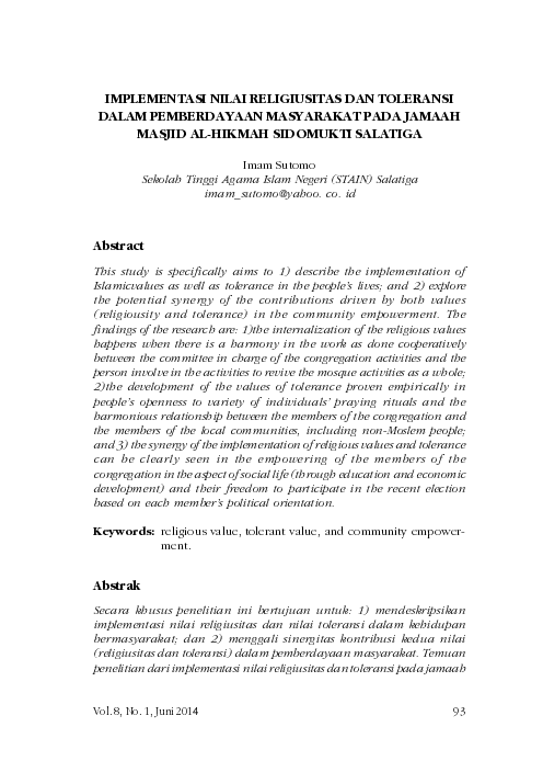 (PDF) Implementasi Nilai Religiusitas Dan Toleransi Dalam Pemberdayaan ...