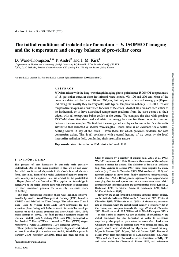 (PDF) The initial conditions of isolated star formation – V. ISOPHOT ...