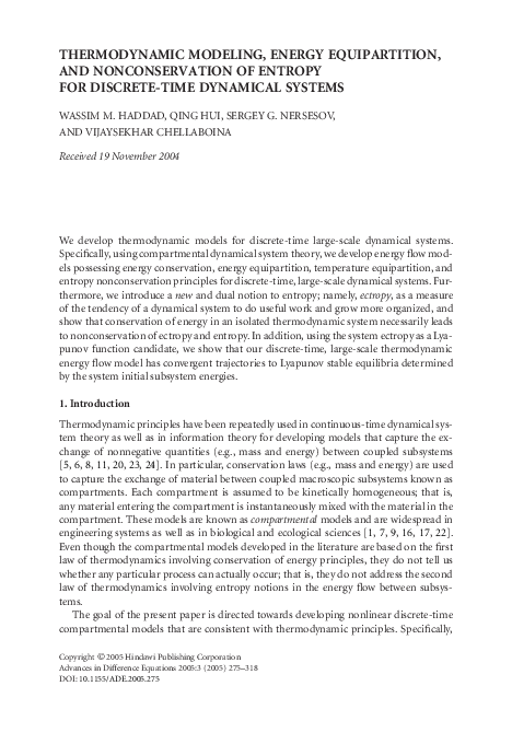(PDF) Thermodynamic modeling, energy equipartition, and nonconservation of entropy for discrete ...