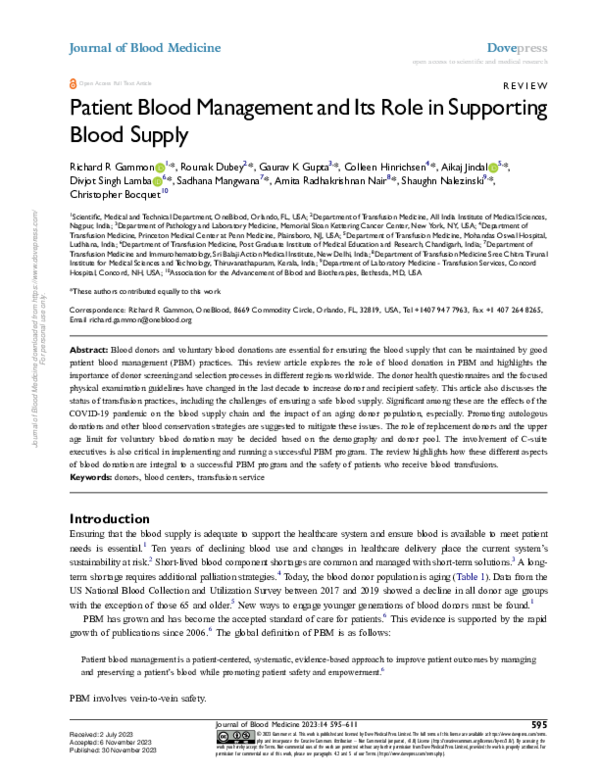 (PDF) Patient Blood Management and Its Role in Supporting Blood Supply