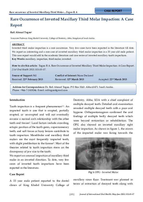 (PDF) Rare occurrence of inverted maxillary third molar impaction: a ...