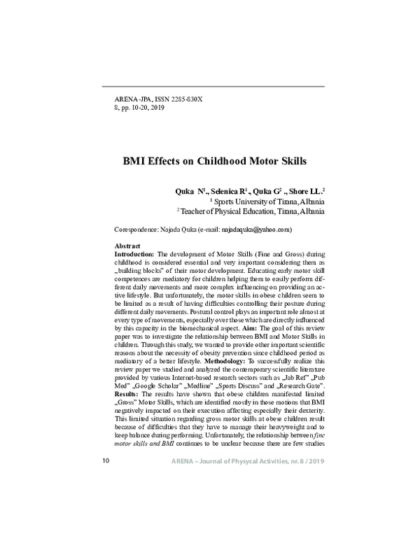 (PDF) BMI Effects on Childhood Motor Skills