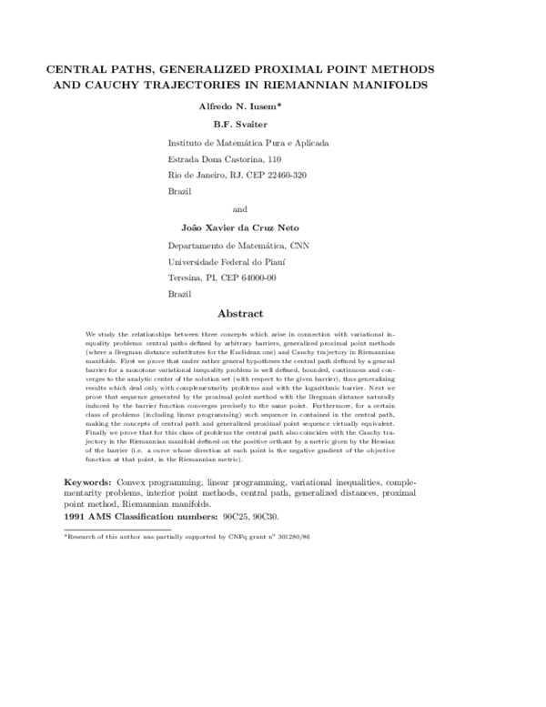 (PDF) Central Paths, Generalized Proximal Point Methods, and Cauchy ...
