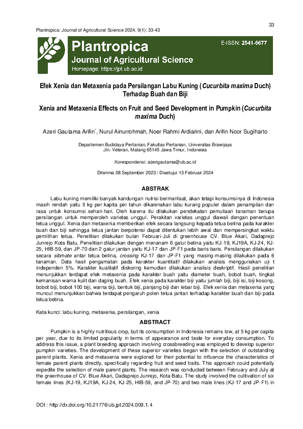 (PDF) Efek Xenia dan Metaxenia pada Persilangan Labu Kuning (Cucurbita ...