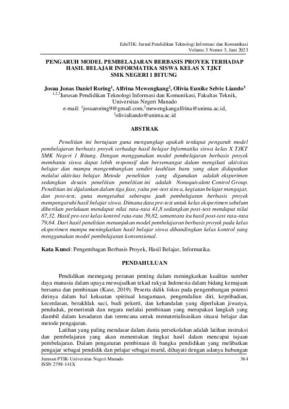 (PDF) Pengaruh Model Pembelajaran Berbasis Proyek Terhadap Keterampilan Berpikir Kritis Dan ...
