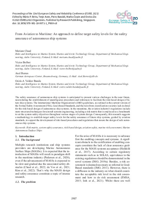 (PDF) From Aviation to Maritime: An Approach to Define Target Safety Levels for the Safety ...