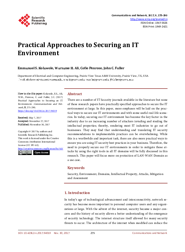 (PDF) Practical Approaches to Securing an IT Environment