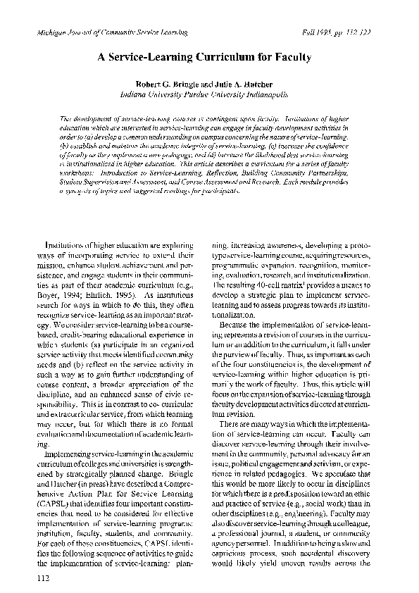 (PDF) A service-learning curriculum for faculty