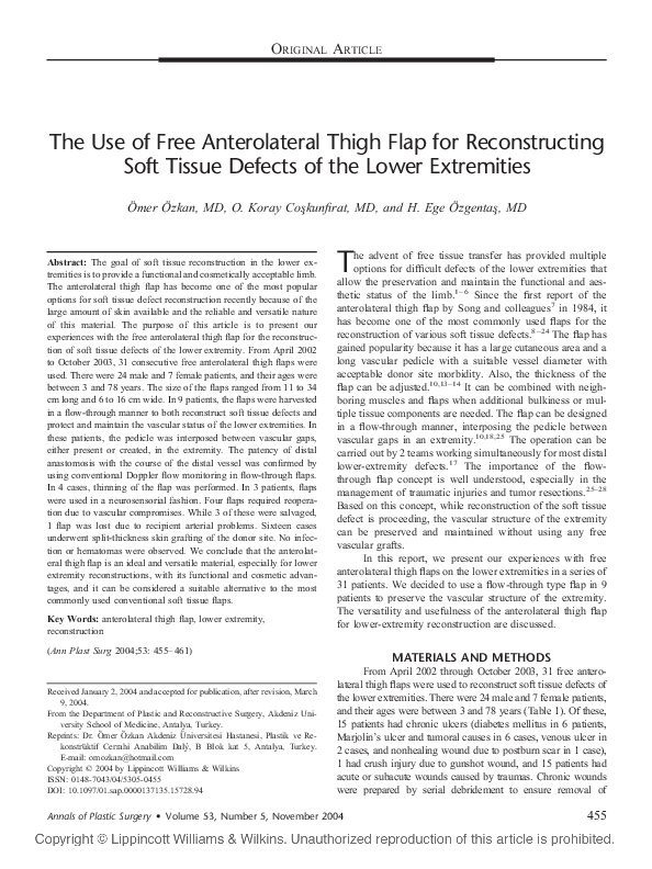 (PDF) The Use of Free Anterolateral Thigh Flap for Reconstructing Soft ...
