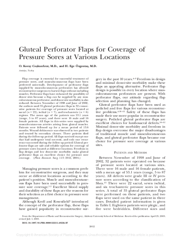 (PDF) Gluteal Perforator Flaps for Coverage of Pressure Sores at ...