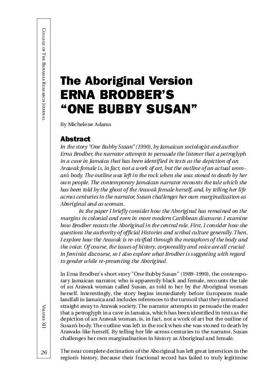 (PDF) The Aboriginal Version: Erna Brodber's "One Bubby Susan